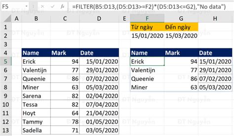 Hàm FILTER lọc dữ liệu trong khoảng ngày Học Excel Online Miễn Phí