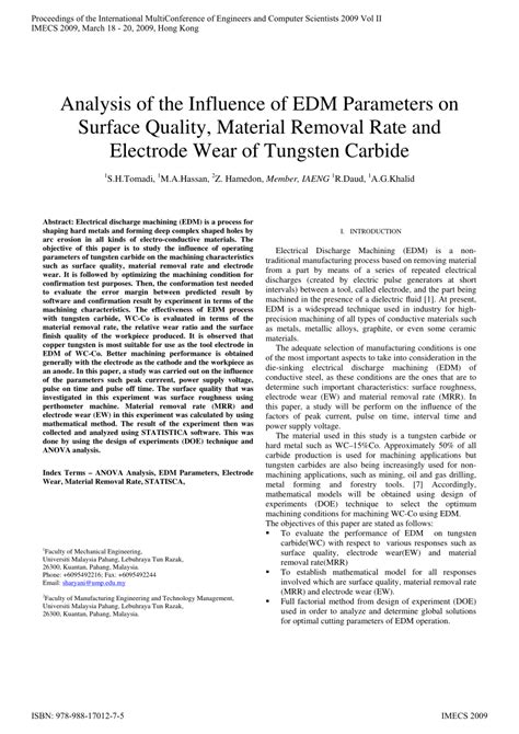 Pdf Analysis Of The Influence Of Edm Parameters On Surface Quality