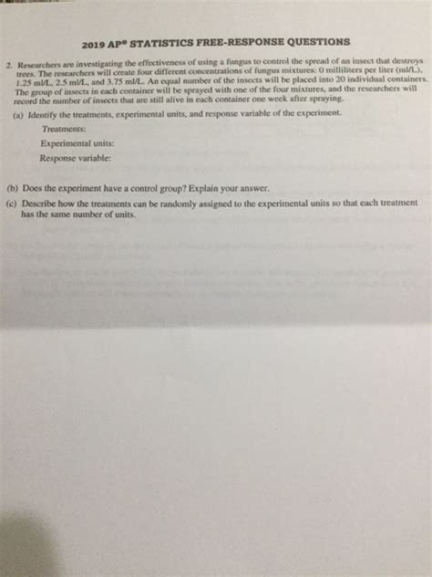 Solved AP STATISTICS FREE RESPONSE QUESTIONS Chegg Com