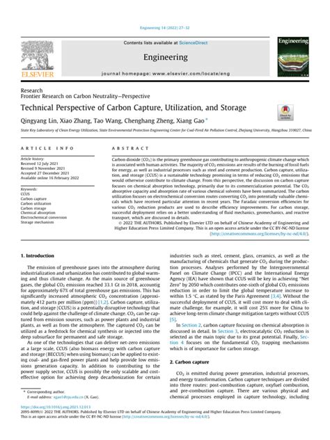 Technical Perspective Of Carbon Capture Utilization And Storage Pdf Carbon Capture And