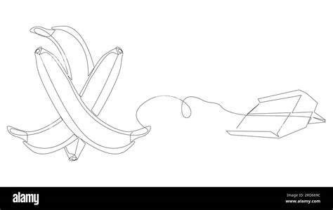 One Continuous Line Of Paper Airplane With Banana Thin Line Illustration Vector Concept
