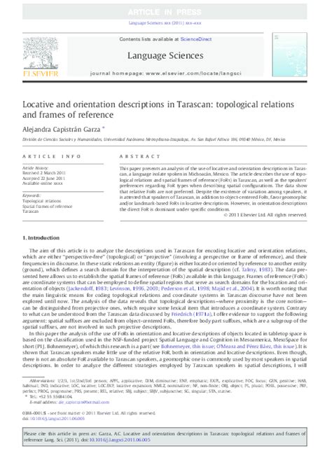 Pdf Locative And Orientation Descriptions In Tarascan Topological Relations And Frames Of