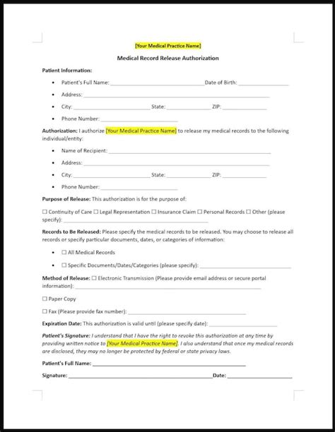 Medical Documentation Release Form In Word And Pdf Formats