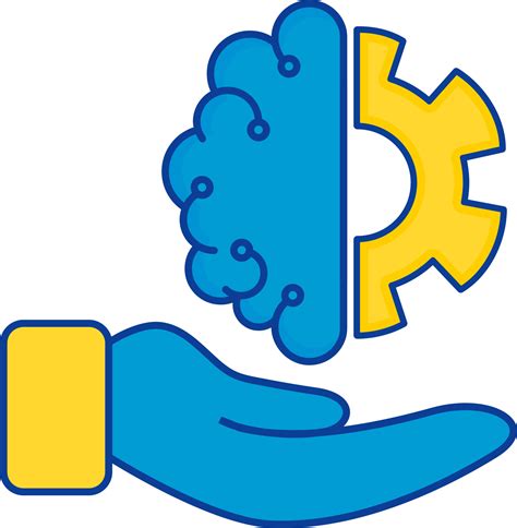 Flat Brain With Cogwheel On Hand For Artificial Intelligence Icon In