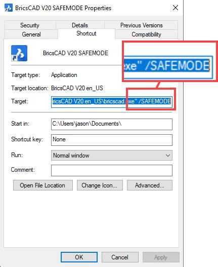 Starting BricsCAD In Safe Mode