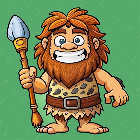 Premium Vector A Cartoon Drawing Of A Caveman With A Beard And A