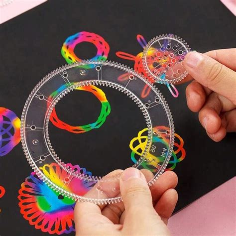 5 32pcs Spiral Spirograph Design Art Craft Kit Set Amazing Rainbow