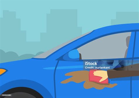 걸레로 차량을 청소하는 손의 클로즈업 보기 현관문을 닦는 사람 측면도 거리에 대한 스톡 벡터 아트 및 기타 이미지 거리