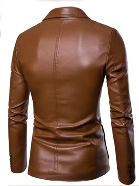 Slim Fit Style Brown Leather Blazer For Men 7th Angle