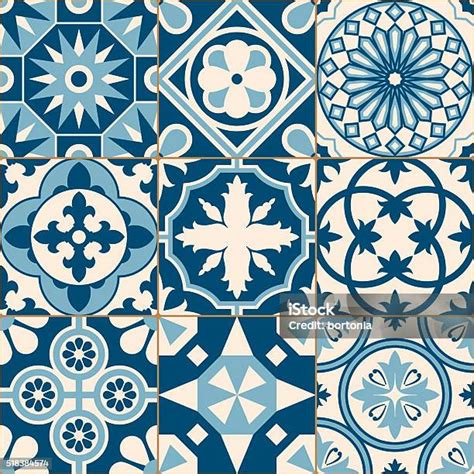 빈티지 앤틱형 블루 분할촬영 자기 타일 이음새 없는 패턴 0명에 대한 스톡 벡터 아트 및 기타 이미지 0명 고풍스런 모로코 문화 Istock