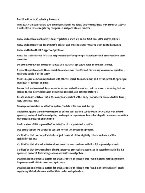 Best Practices For Conducting Research Pdf Institutional Review Board Informed Consent