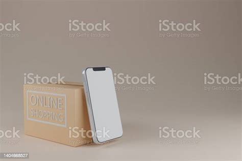 소포 상자 배달과 스마트 폰 빈 디스플레이 빠른 배송 서비스배달 및 쇼핑 온라인 개념3d 렌더링 일러스트레이션을 위한 개념 3차원 형태에 대한 스톡 사진 및 기타 이미지