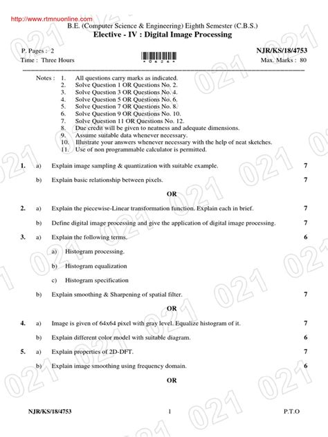 Cse 8 Sem Elective 4 Digital Image Processing Summer 2018 Pdf