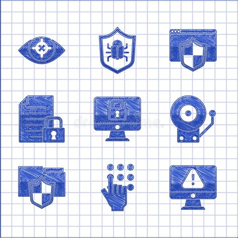 Set Lock On Monitor Password Protection Monitor With Exclamation Mark Ringing Alarm Bell