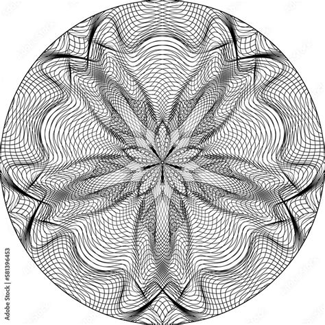 Optical Art Patterned Circle Of Black Lines Moire Five Pointed Round