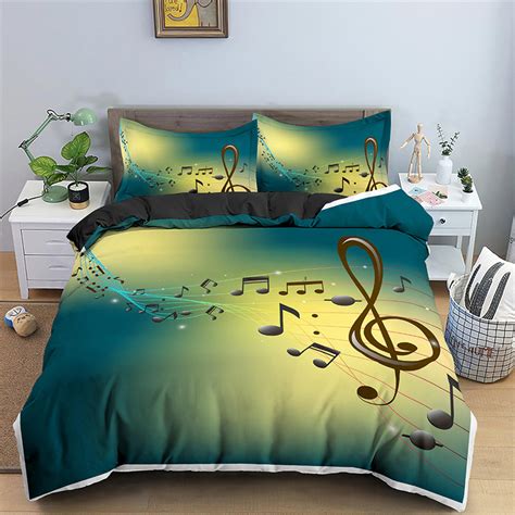 Music Theme Duvet Cover Microfiber Musical Symbols Comforter Cover