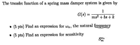 Solved The Transfer Function Of A Spring Mass Damper System Is Given
