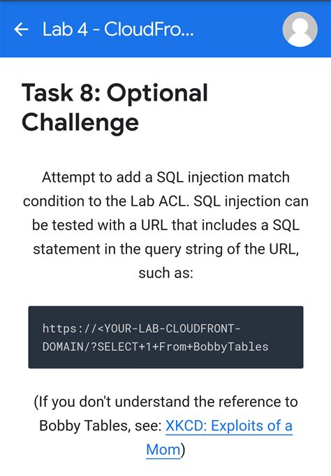 Qwiklabs Refers Xkcd 327 In A Lab About Waf And Sql Injection Rxkcd