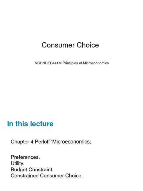 Lecture 4 Consumer Choice Pdf Utility Economies
