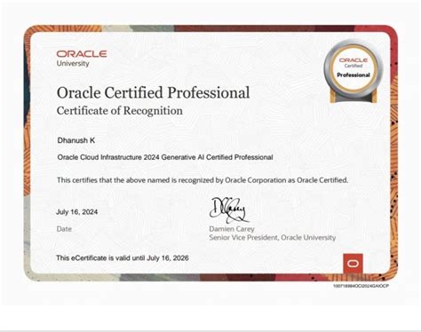 Dhanush K On Linkedin Oraclecloud Generativeai Certification Techinnovation