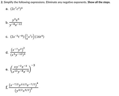 Solved Simplify The Following Expressions Eliminate Any Chegg