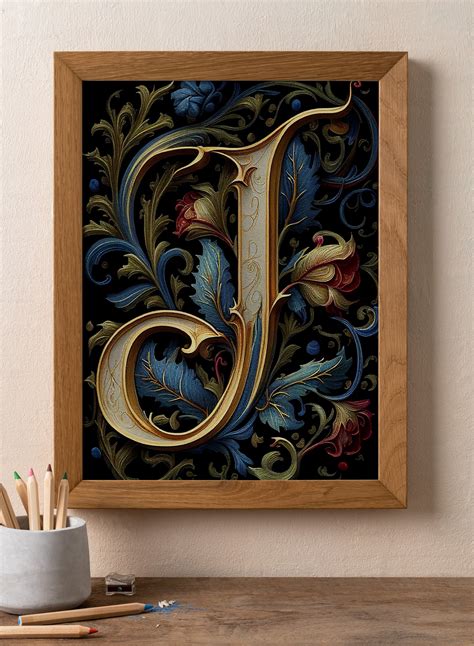 Illuminated Manuscript Letter J Initial With Classic Flourish Great