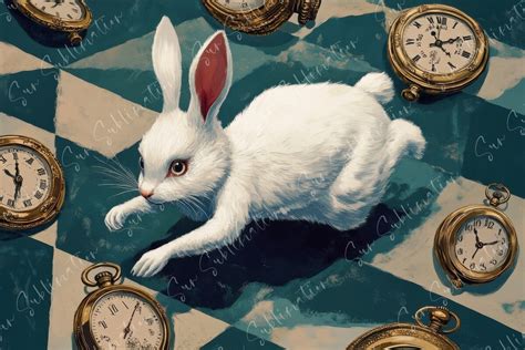 White Rabbit And Clocks Graphic By Sun Sublimation · Creative Fabrica