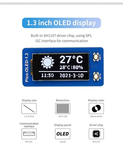 Raspberry Pi Pico 13 Inch Oled Display Built In Sh1107 Chip And 2