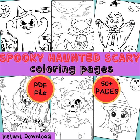 Spooky Haunted Scary Coloring Pages Skeleton Ghost Zombie Witch Freaky