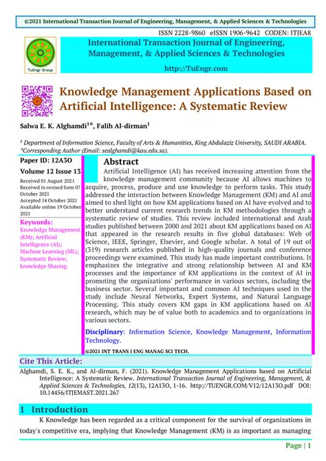 PDF Knowledge Management Applications Based On Artificial Intelligence A Systematic Review