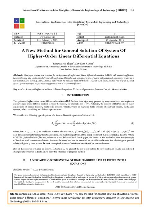 Pdf A New Method For General Solution Of System Of Higher Order Linear Differential Equations