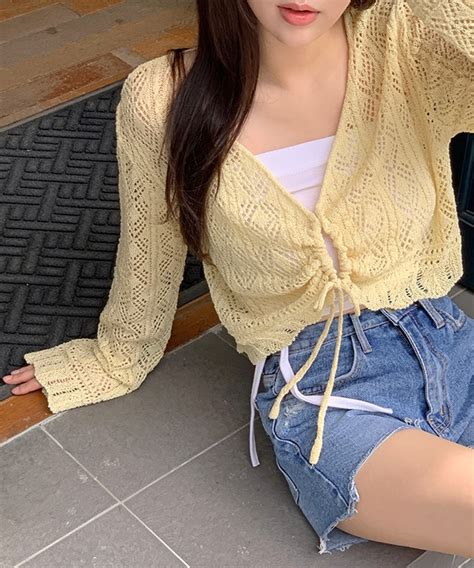 로즐리 레타 펀칭 레이스 썸머 크롭 볼레로 가디건