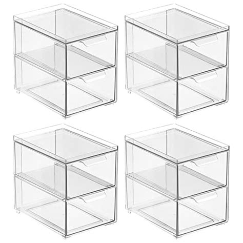 Mdesign Stackable Storage Containers Box With 2 Pull Out Drawers Stacking Plastic Drawer Bins