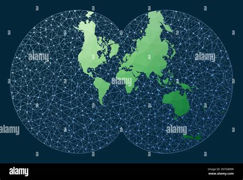 World Map Connection Eisenlohr Projection Green Low Poly World Map With Network Background