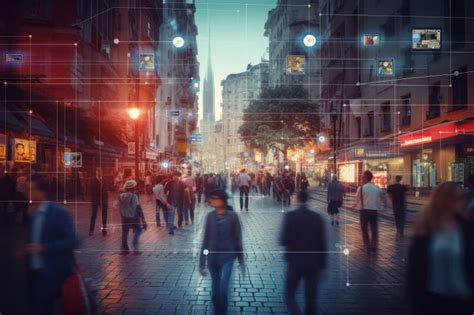 Surveillance Camera Of A Crowd Of People Walking Along Busy City