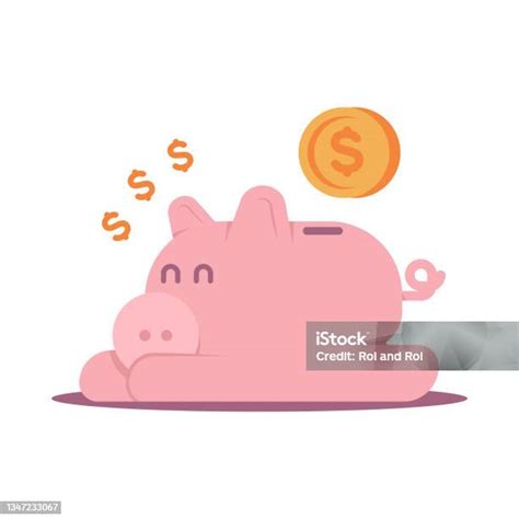 흰색 배경에 고립 된 귀여운 돼지 저금통 수면 벡터 만화 캐릭터 가득 찬에 대한 스톡 벡터 아트 및 기타 이미지 가득 찬