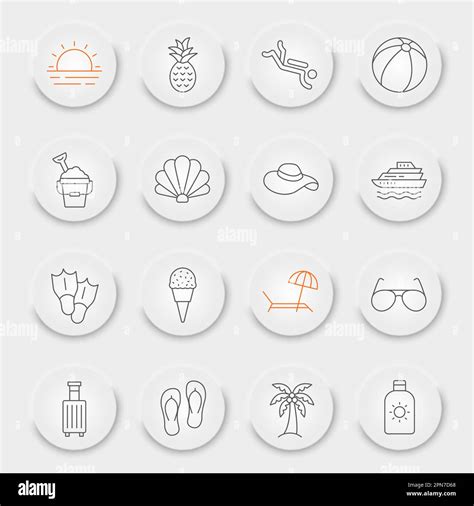 Summer Line Icon Set Travel Symbols Collection Vector Sketches Neumorphic Ui Ux Buttons