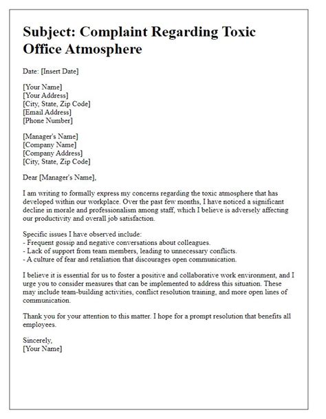 Letter Template For Reporting Unhealthy Work Environment Free Samples