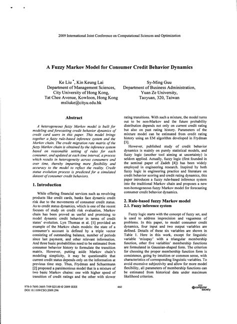 Pdf A Fuzzy Markov Model For Consumer Credit Behavior Dynamics