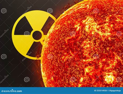 Nuclear Energy Radioactive Round Yellow Symbol And Nuclear Explosion On