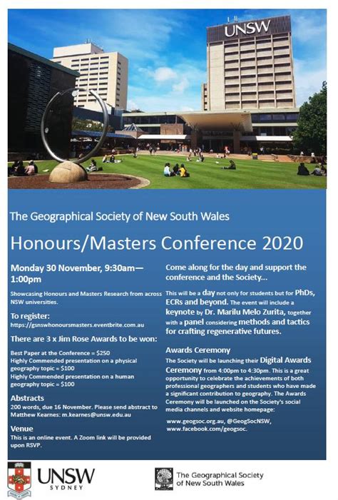 Chuffed To Be Hosting The Nsw Geographical Societys 2020 Honours Masters Conference This Year