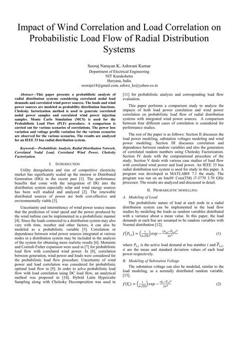 PDF Impact Of Wind Correlation And Load Correlation On Probabilistic Load Flow Of Radial
