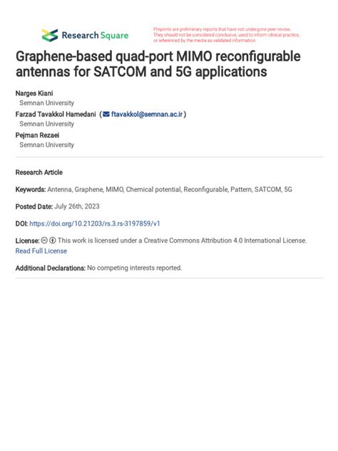 Research Paper Graphene Based Quad Port Mimo Recon Gurable Antennas For Satcom And 5g