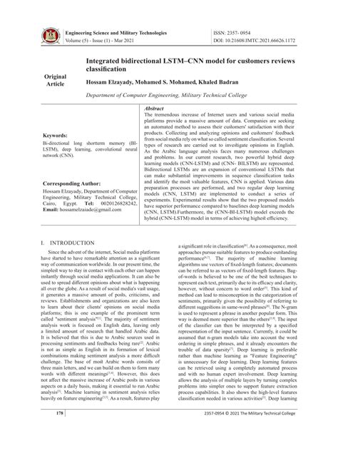 pdf integrated bidirectional lstm cnn model for customers reviews