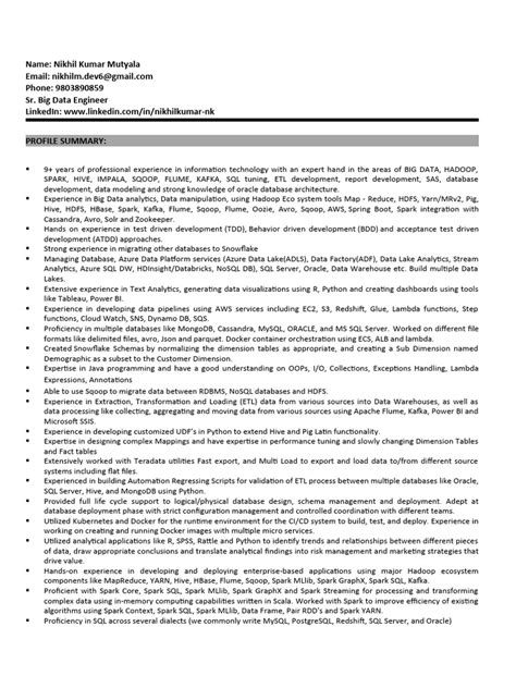Nikhil Kumar Mutyala Senior Big Data Engineer Pdf Apache Spark