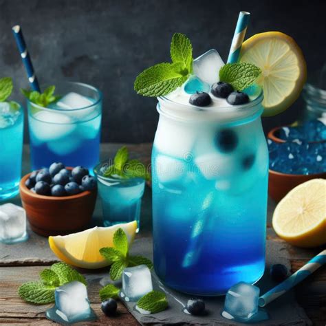 Blue Drink Cocktail Blue Food Coloring Condensed Milk Mint Leaves