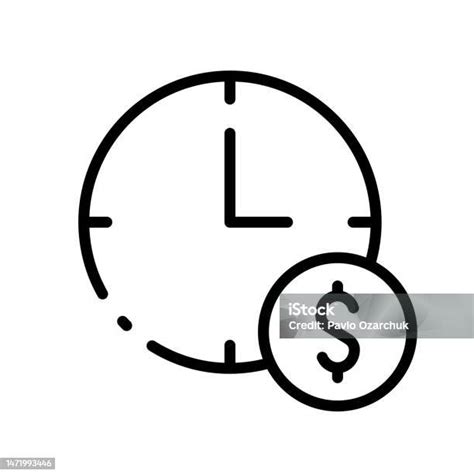 시간은 머니 라인 아이콘입니다 시간 엄수 간판 일정 모래 시계 알람 시계 타이머 스톱워치 24 시계 주위 계획 약속 흰색 배경에 벡터 선 아이콘 경매에 대한 스톡 벡터 아트