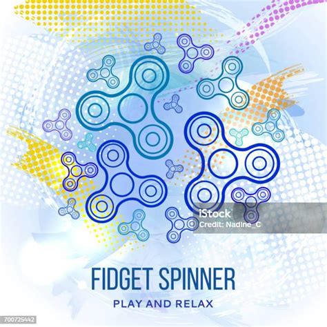 개요 아이콘의 현대 회전 장난감 및 그런 지 수채화 피 젯 회전자 파란색과 노란색 배경 밝아진 벡터 일러스트 레이 션 강철에