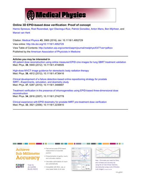 pdf online 3d epid based dose verification proof of concept