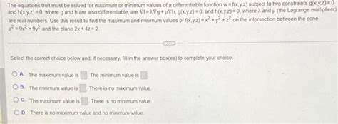Solved The Equations That Must Be Solved For Maximum Or